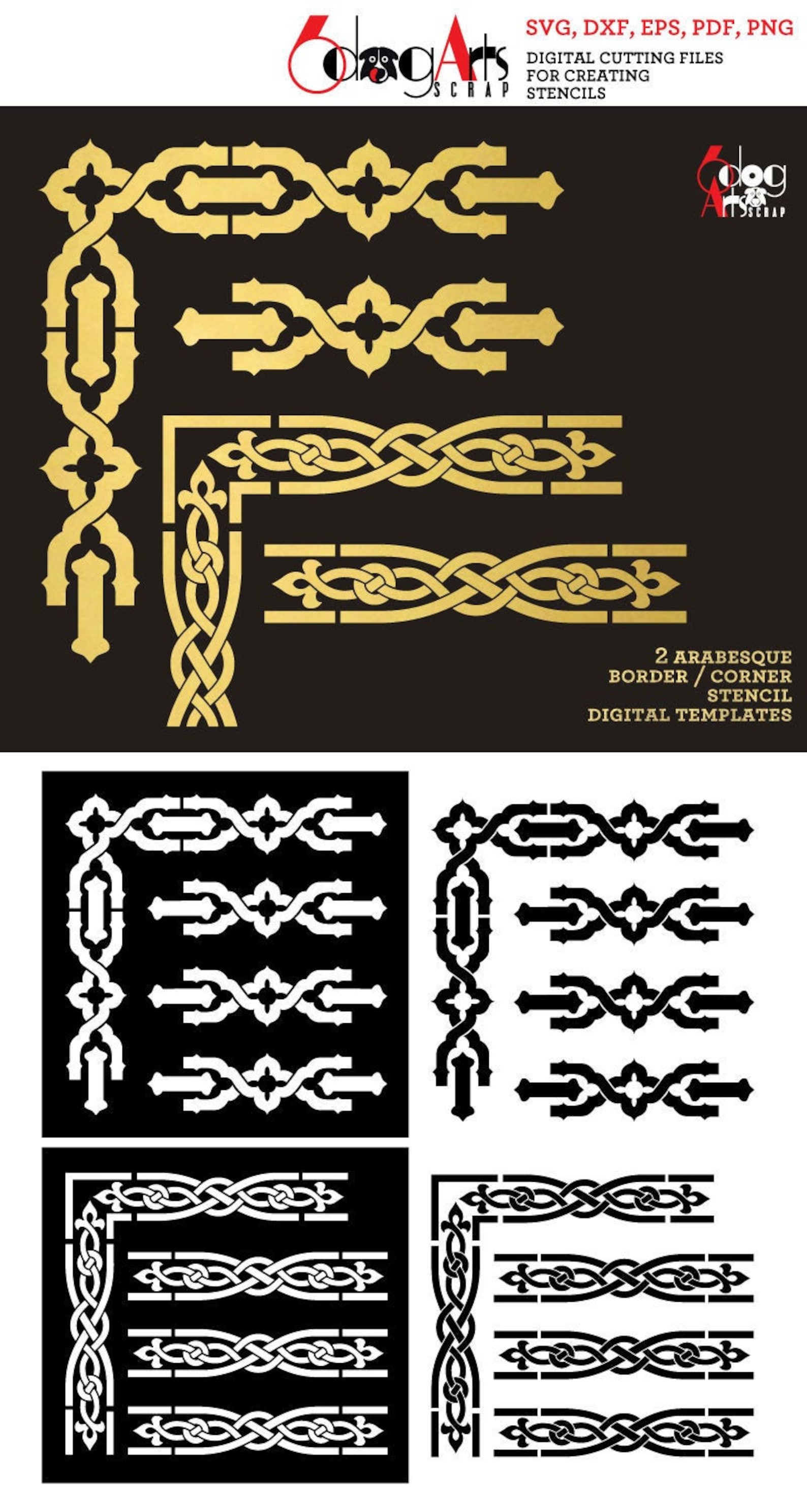 2 Arabesque Corner Border Stencil / Decal Digital Templates - Etsy