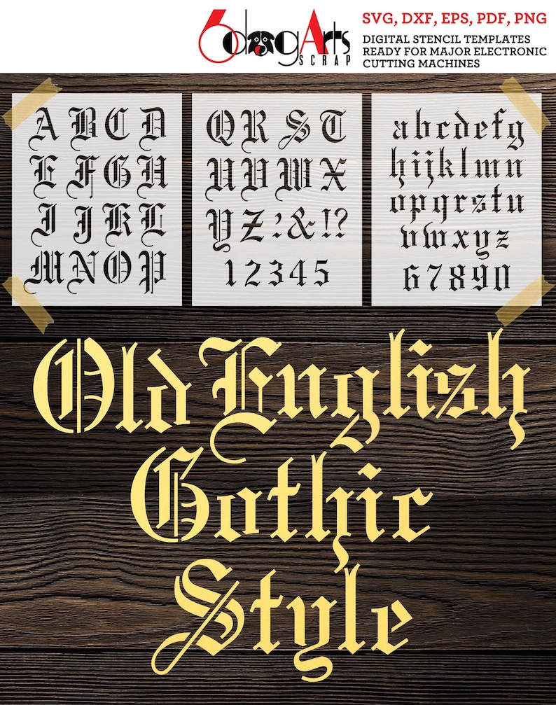 Old English Alphabet Letters Digital Stencil Templates SVG DXF - Etsy ...