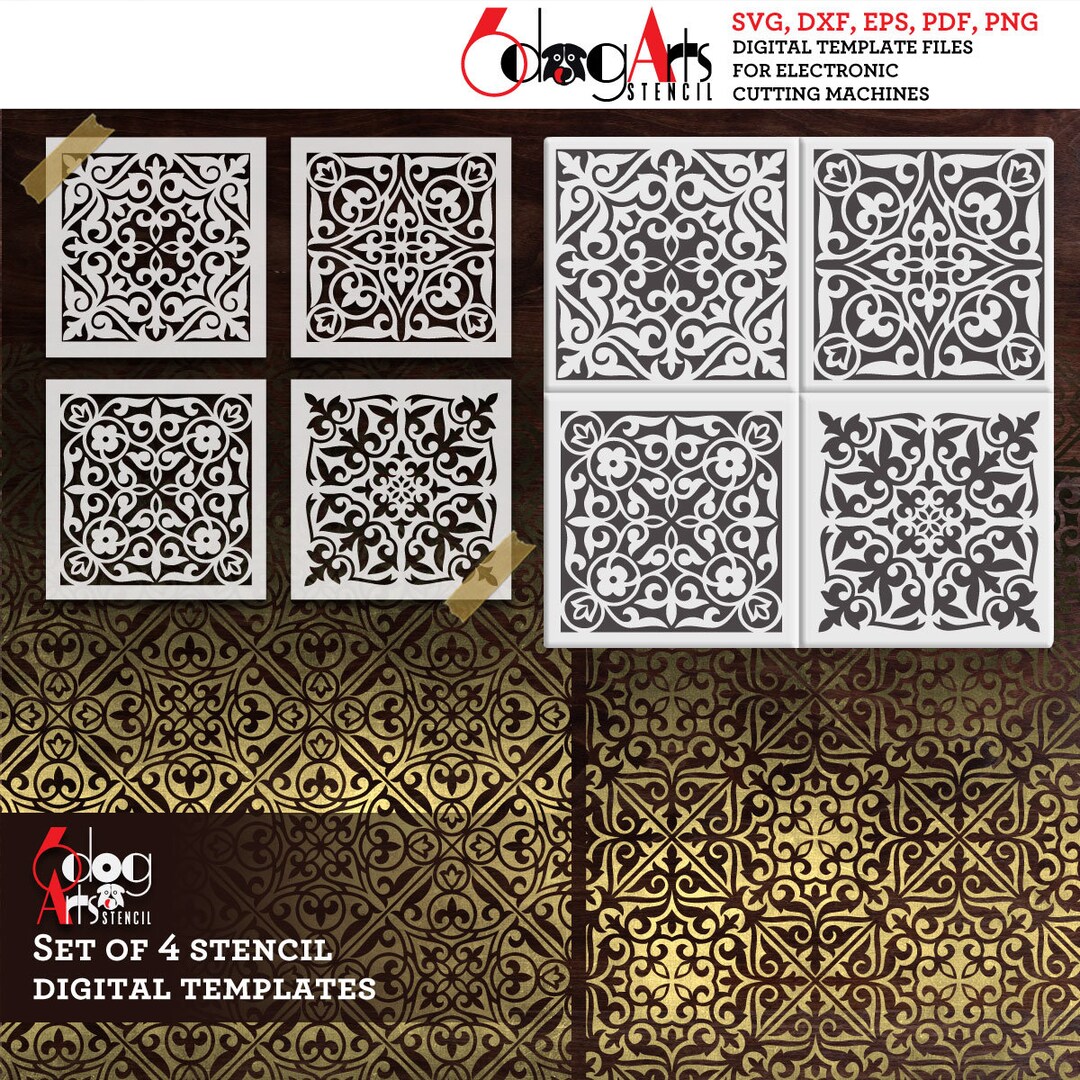 4 Tile Digital Stencil Template Designs SVG DXF Vector Files Diy Mylar ...