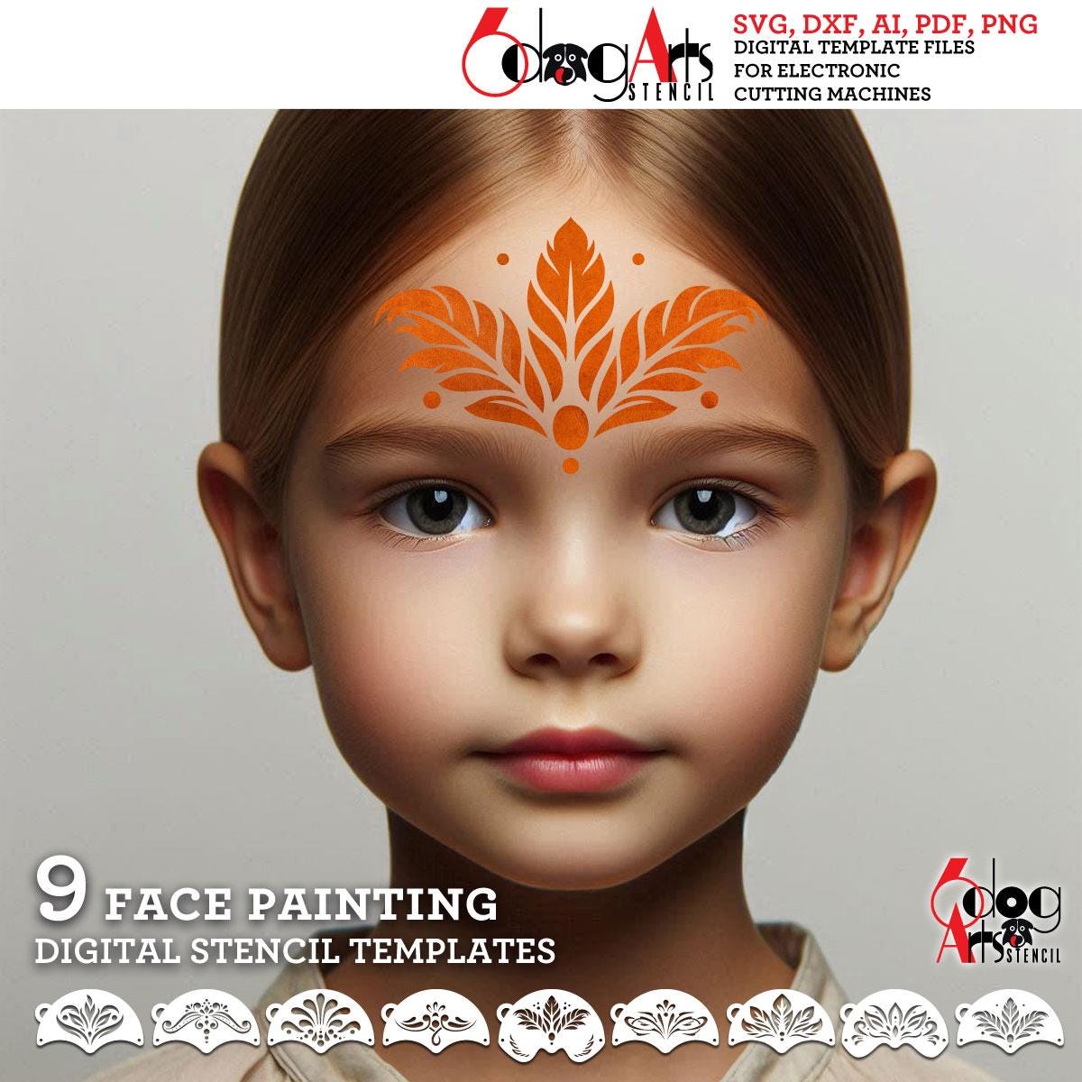 9 Face Painting Digital Stencil Templates SVG DXF Vector Files Mylar ...