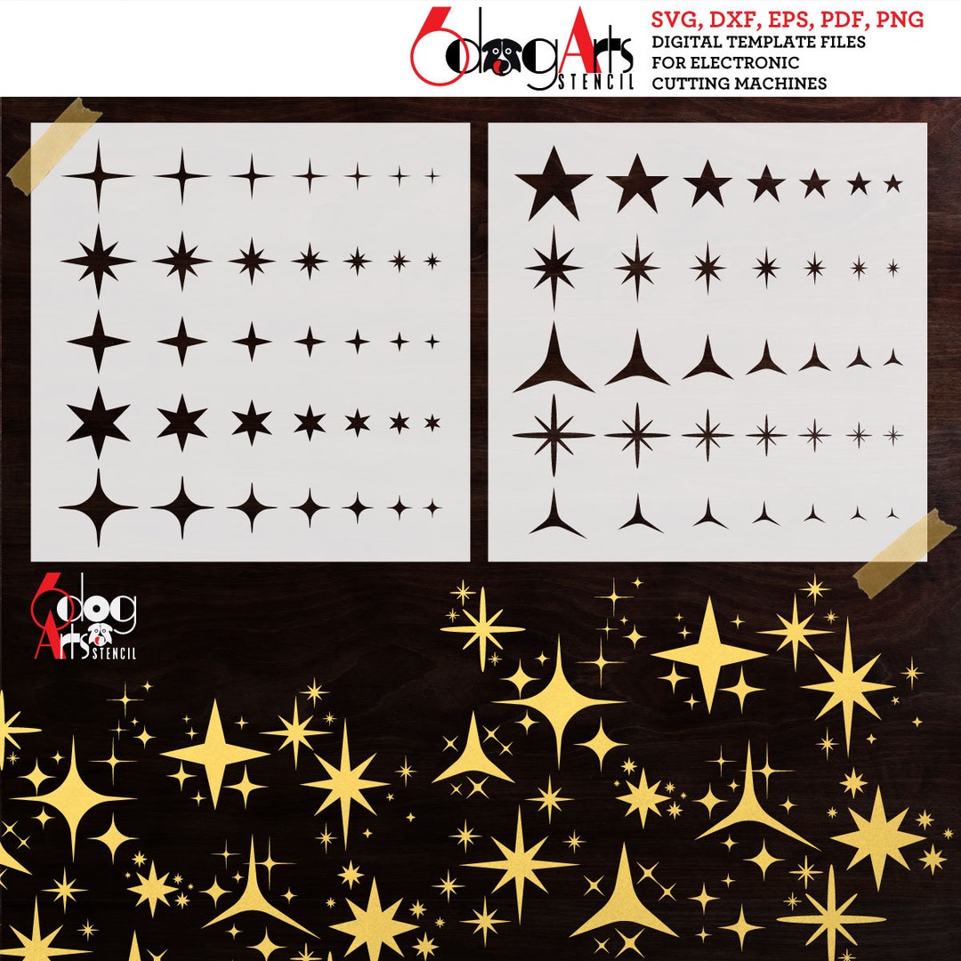 2 Stars Digital Stencil Templates SVG DXF Vector Files Mylar Film ...