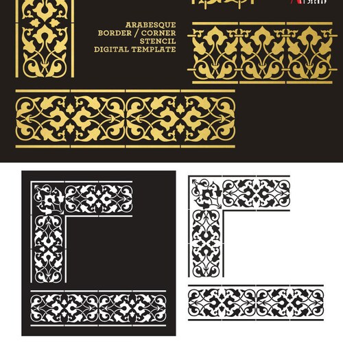 Damask Arabesque Corner Border Stencil / Decal Digital - Etsy