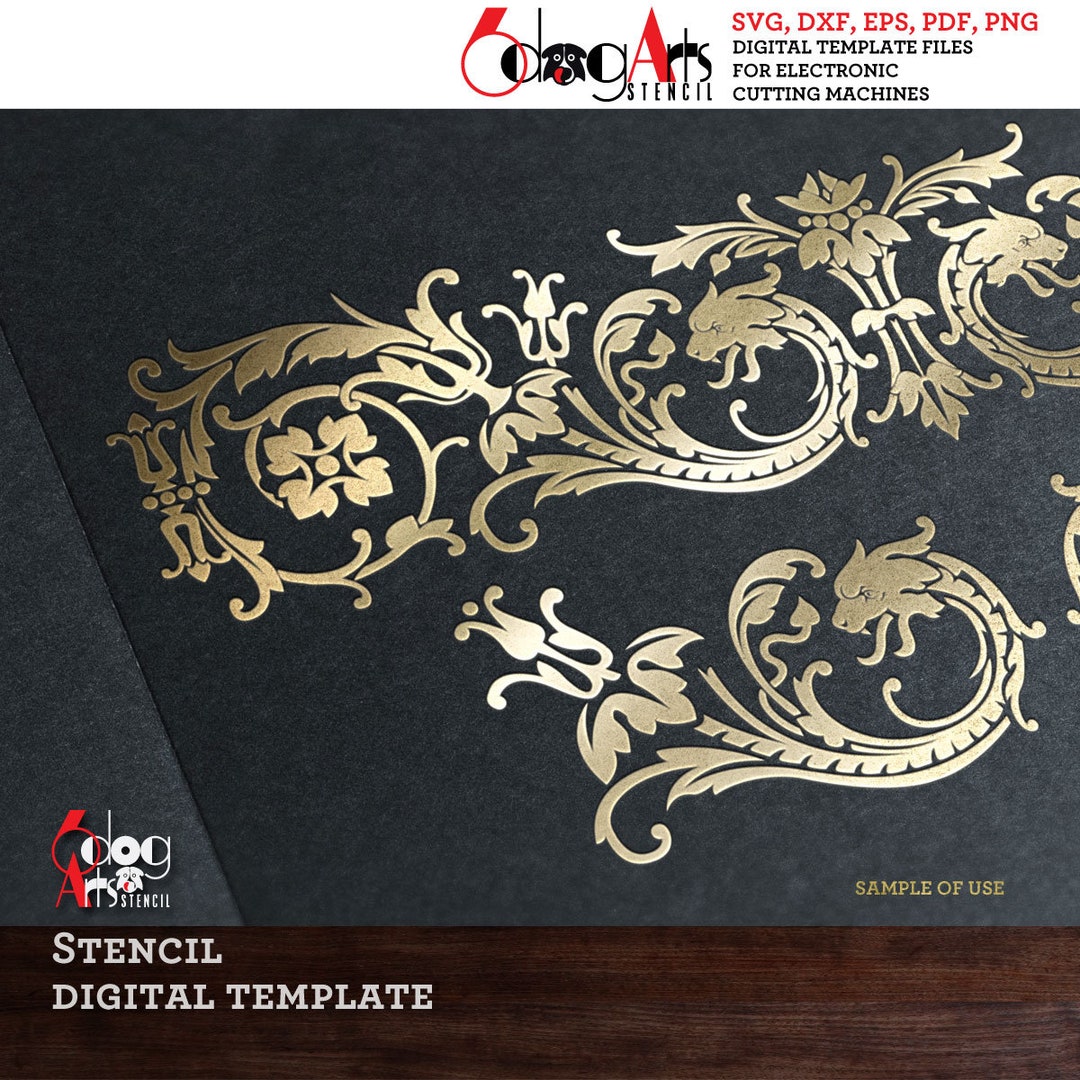 2 Baroque Stencil & 2 Decal Digital Templates SVG DXF Files Vinyl Mylar ...