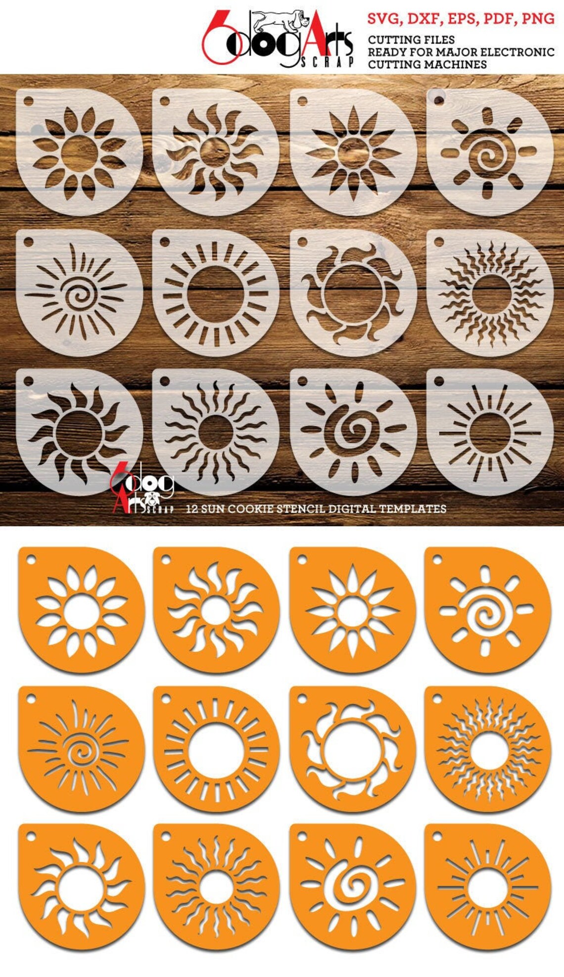 12 Sun Digital Cookie / Tile Stencil / Face Painting Templates - Etsy