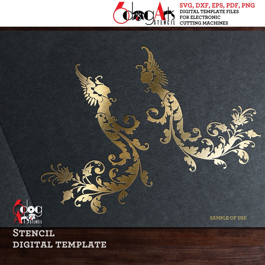 Baroque Design Stencil & Decal Digital Templates SVG DXF Files Vinyl ...