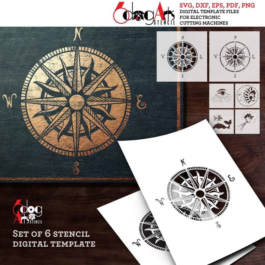 Antique Compass Rose Stencil / Decal Digital Templates SVG DXF Vector ...