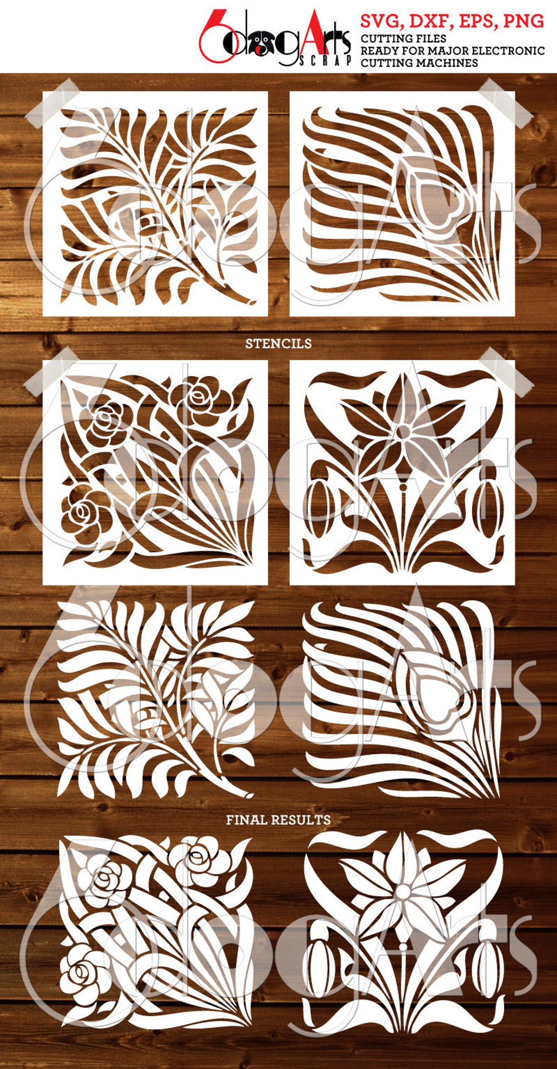 4 Tile Digital Stencil Template Designs SVG DXF Vector Files Diy Mylar ...