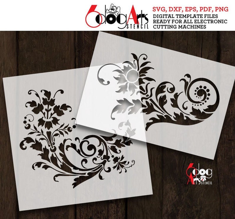 2 Baroque Stencil & 2 Decal Digital Templates SVG DXF Files - Etsy