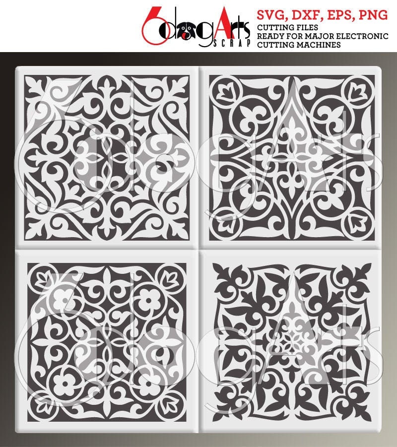 4 Tile Digital Stencil Template Designs SVG DXF Cut Files Diy - Etsy ...