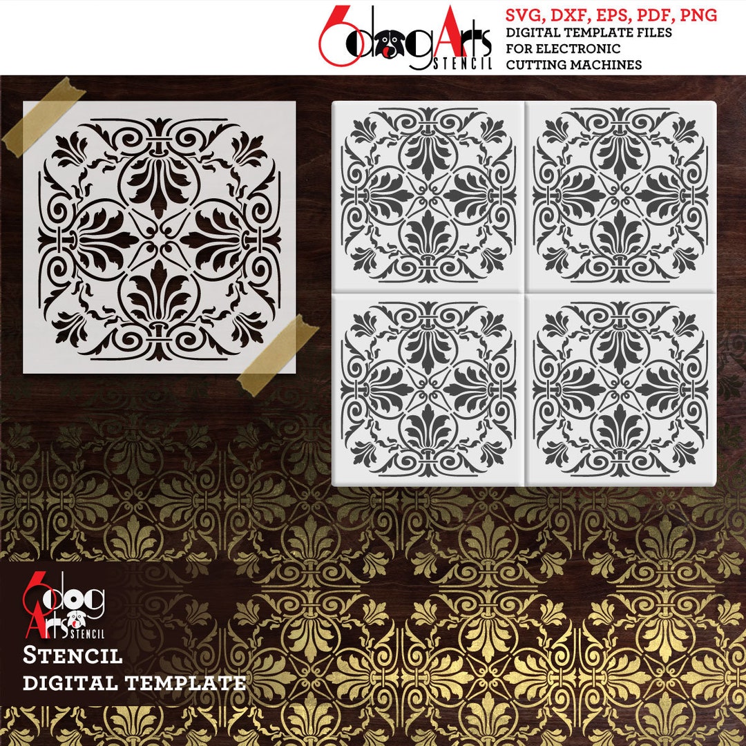 Tile Digital Stencil Template Designs SVG DXF Vector Files Mylar Film ...