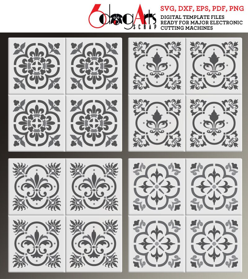 4 Tile Digital Stencil Template Designs SVG DXF Vector Files - Etsy