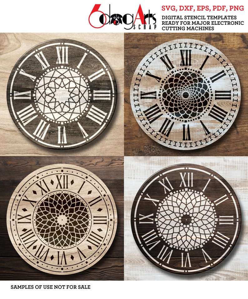 4 Clock Face Digital Stencil Templates SVG DXF Vector Files Mylar Film ...