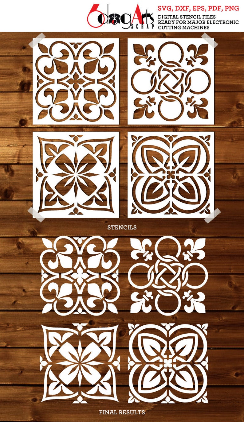 4 Digital Stencil Template Designs SVG Dxf Cut Files for Tile - Etsy