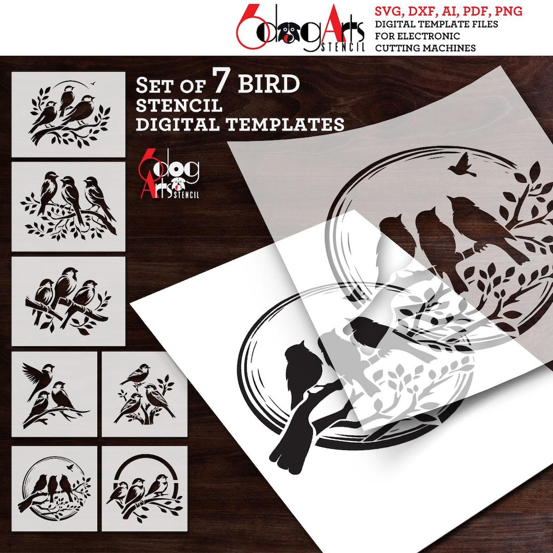 7 Bird Digital Stencil Templates SVG DXF Vector Files Mylar Polyester ...