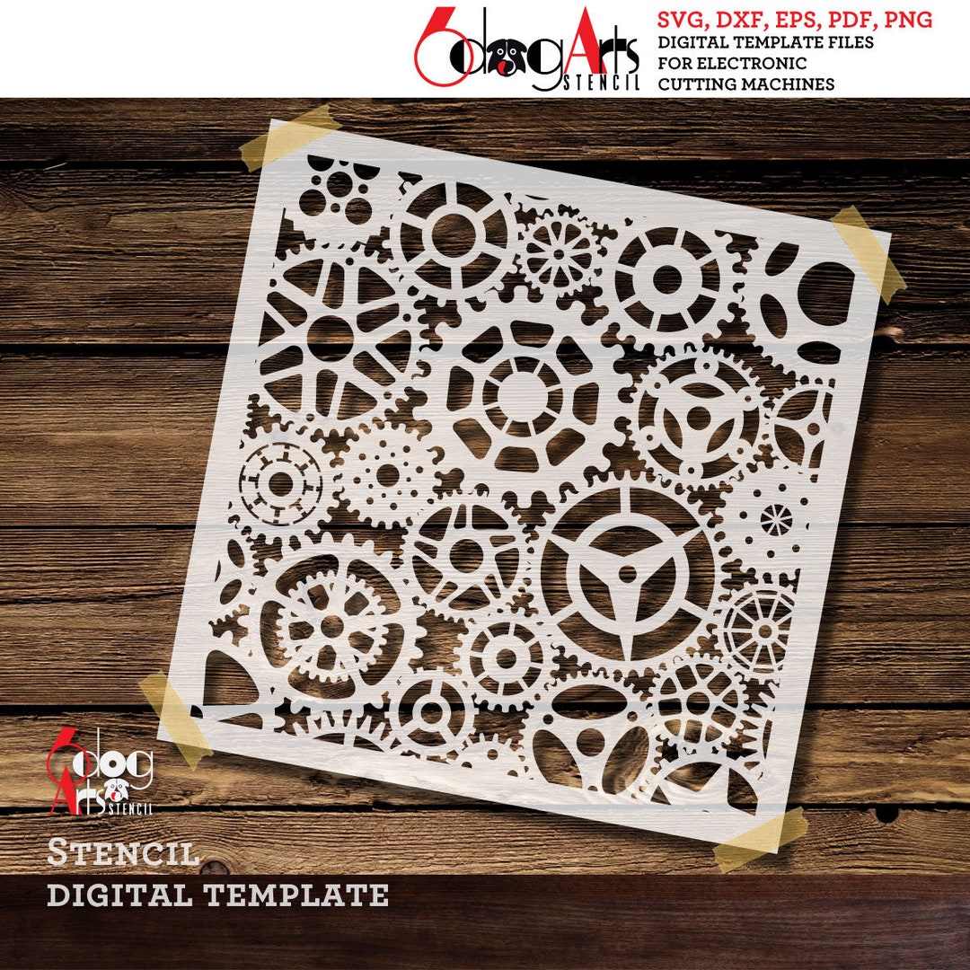 Cogs & Gears Digital Stencil Template SVG DXF Vector Files Mylar Film ...