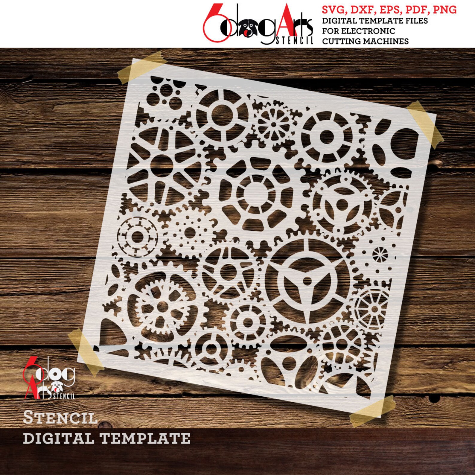 Cogs & Gears Digital Stencil Template SVG DXF Vector Files Mylar Film ...