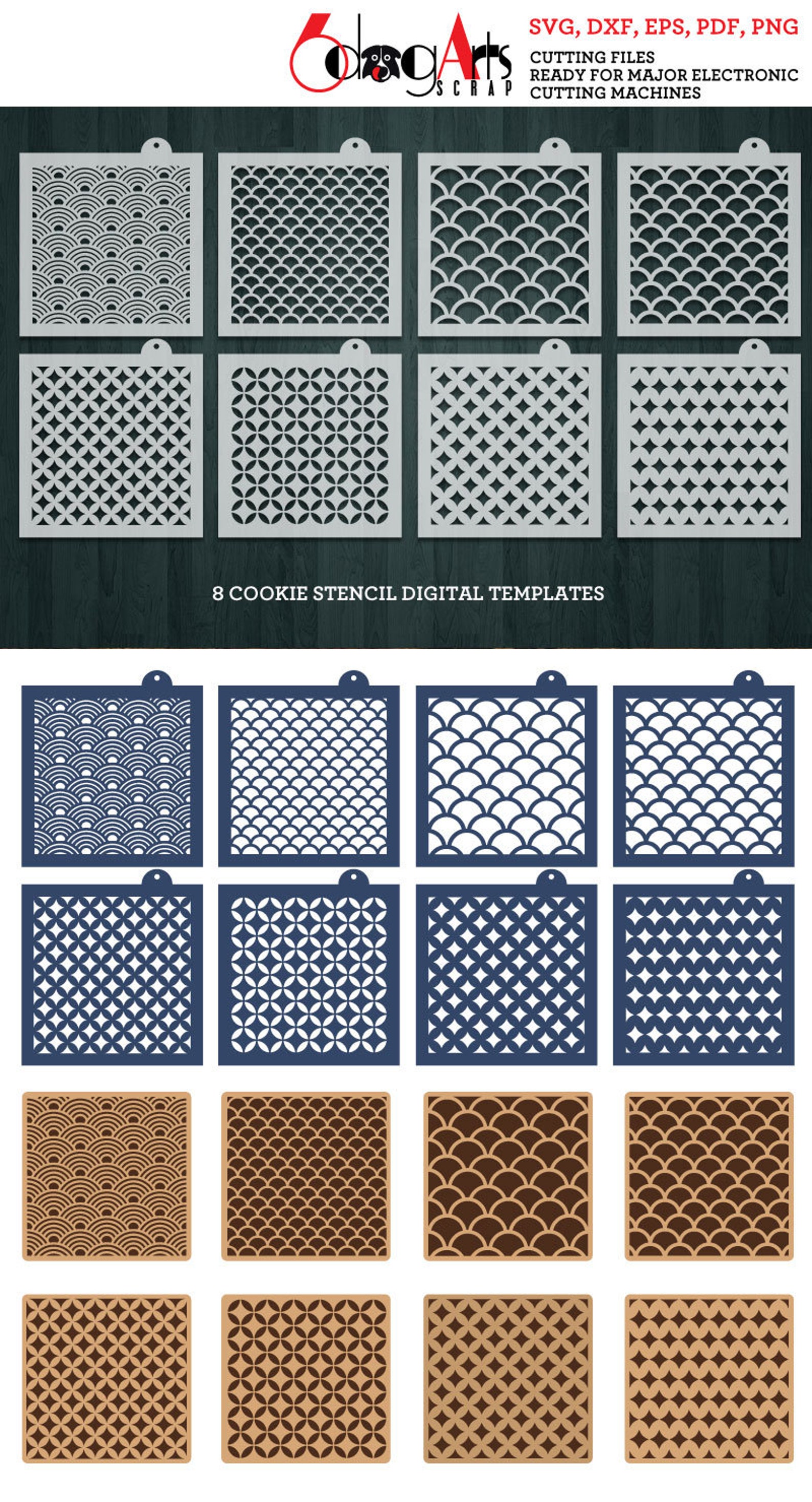 8 Fish Scale Digital Cookie Stencil Templates SVG DXF Vector Files ...