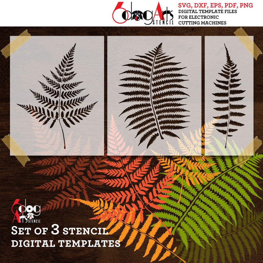 3 Fern Digital Stencil Templates SVG DXF Vector Files Mylar Film ...
