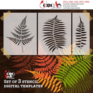 3 Fern Digital Stencil Templates SVG DXF Vector Files Mylar Film ...