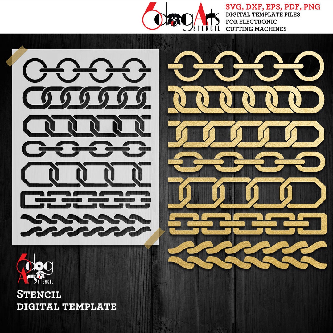 Chain Borders Stencil and Decal Digital Templates SVG DXF Vector Files ...