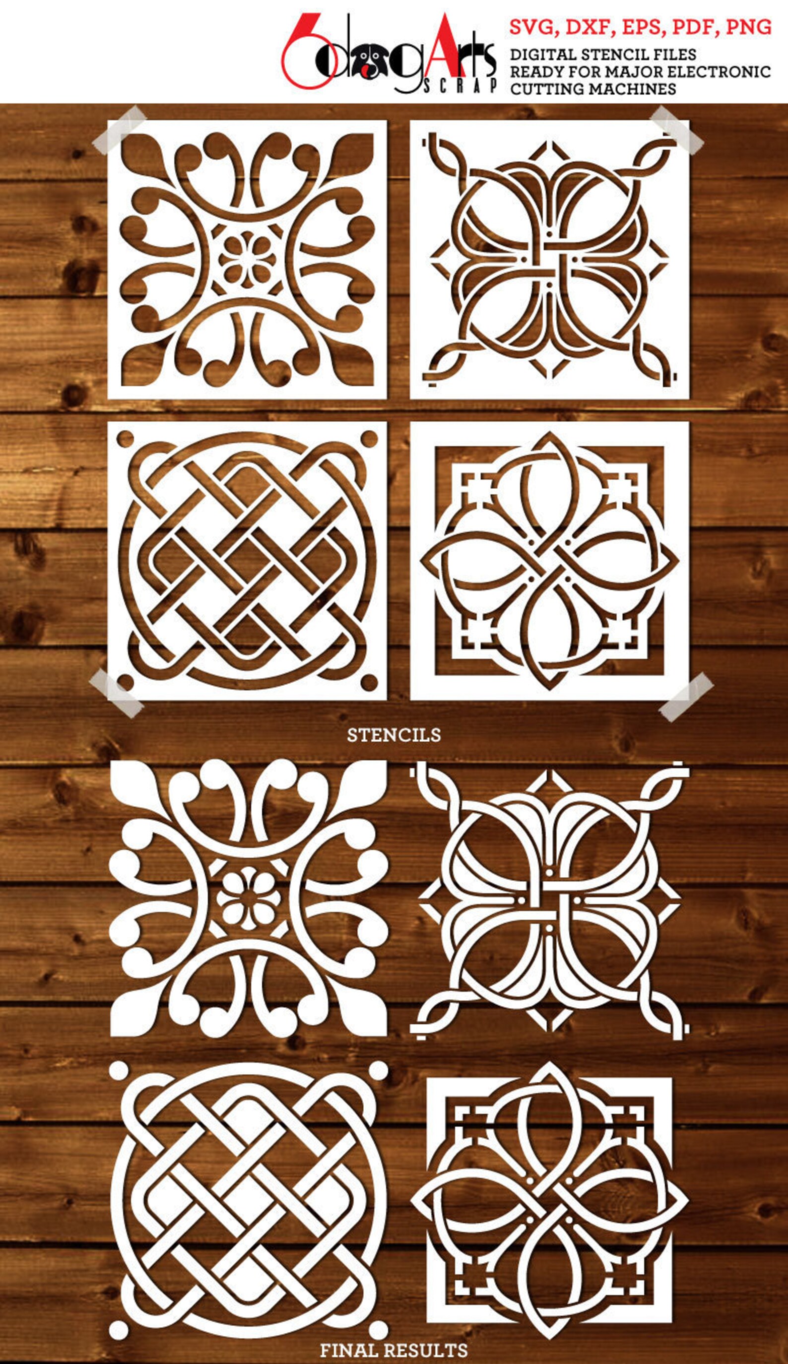 4 Digital Stencil Template Designs SVG Dxf Cut Files for Tile Wall Diy ...