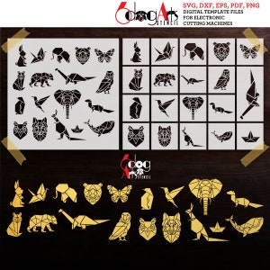 19 Origami Animals Digital Stencil Templates SVG DXF Vector Files Mylar ...