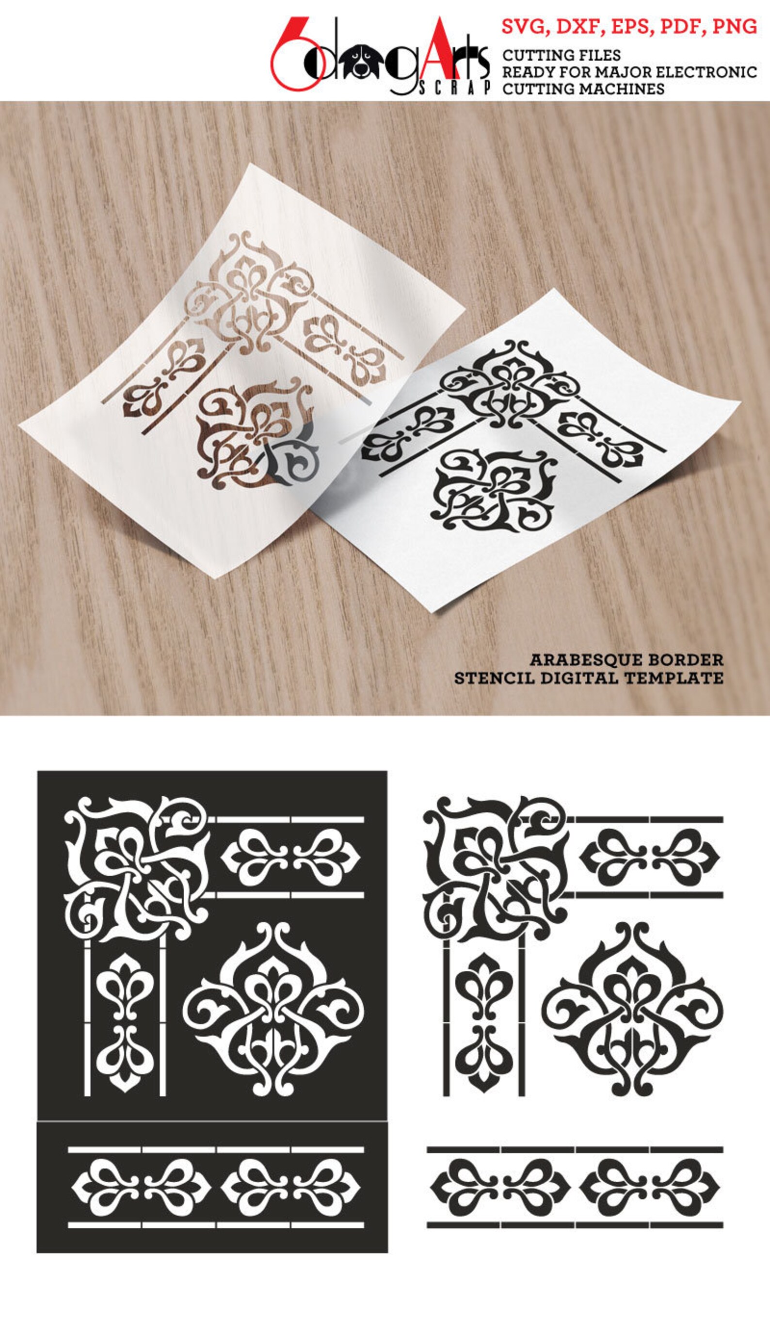 Damask Arabesque Border Stencil / Decal Digital Templates SVG | Etsy