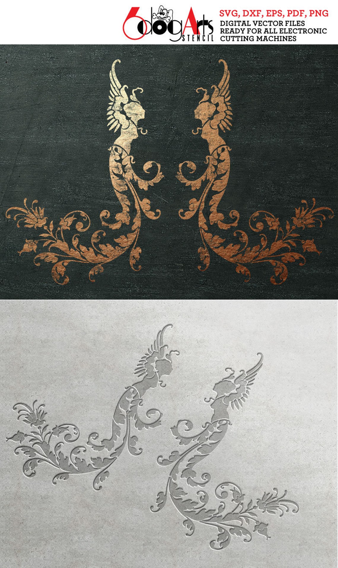Baroque Design Stencil & Decal Digital Templates SVG DXF Files Vinyl ...