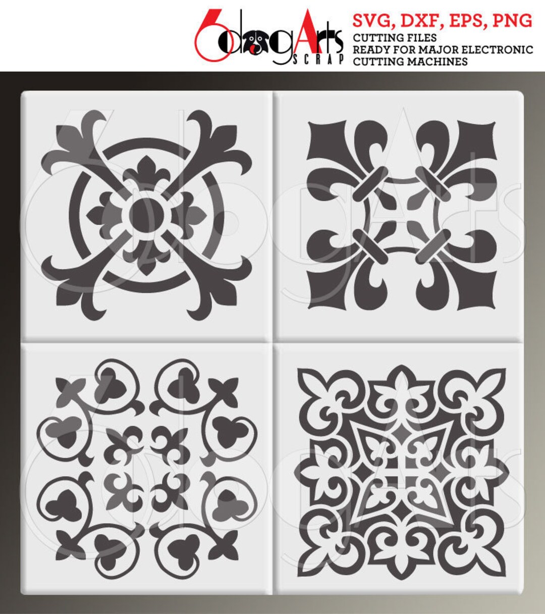 4 Heraldic Digital Tile Stencil Template Designs SVG DXF - Etsy