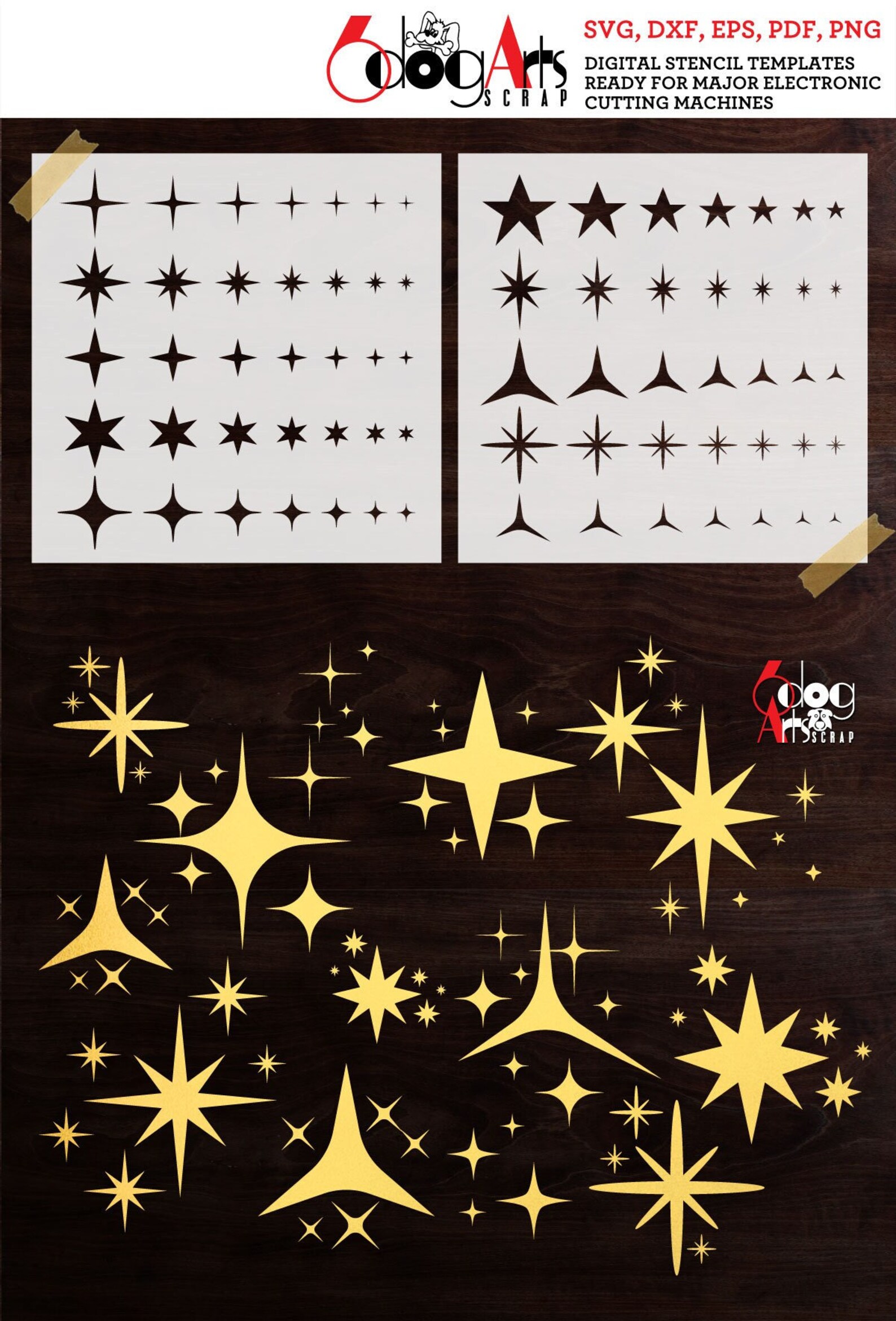 2 Stars Digital Stencil Templates SVG DXF Vector Files Mylar Film ...