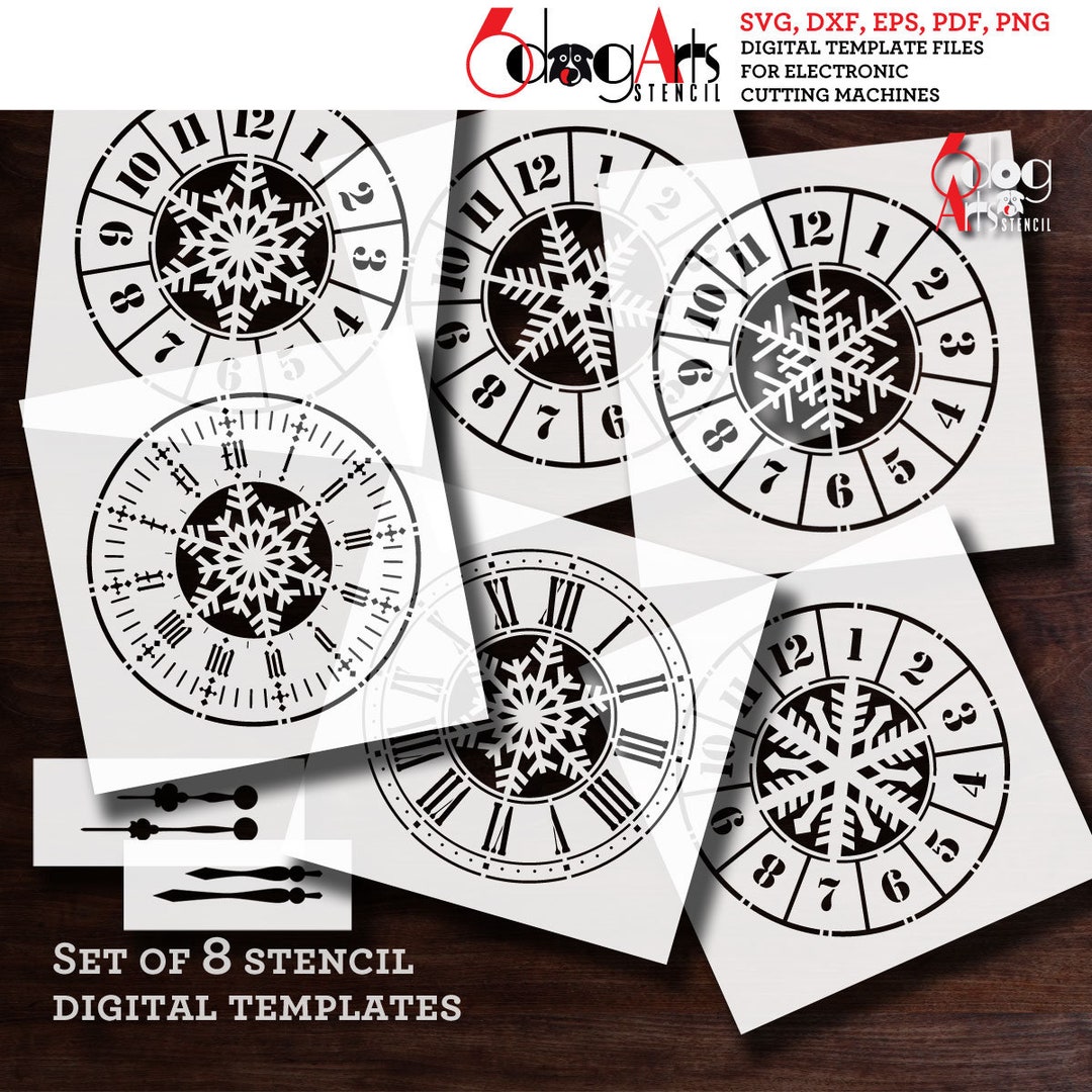 6 Snowflake Clock Face Digital Stencil Templates SVG DXF Vector Files ...