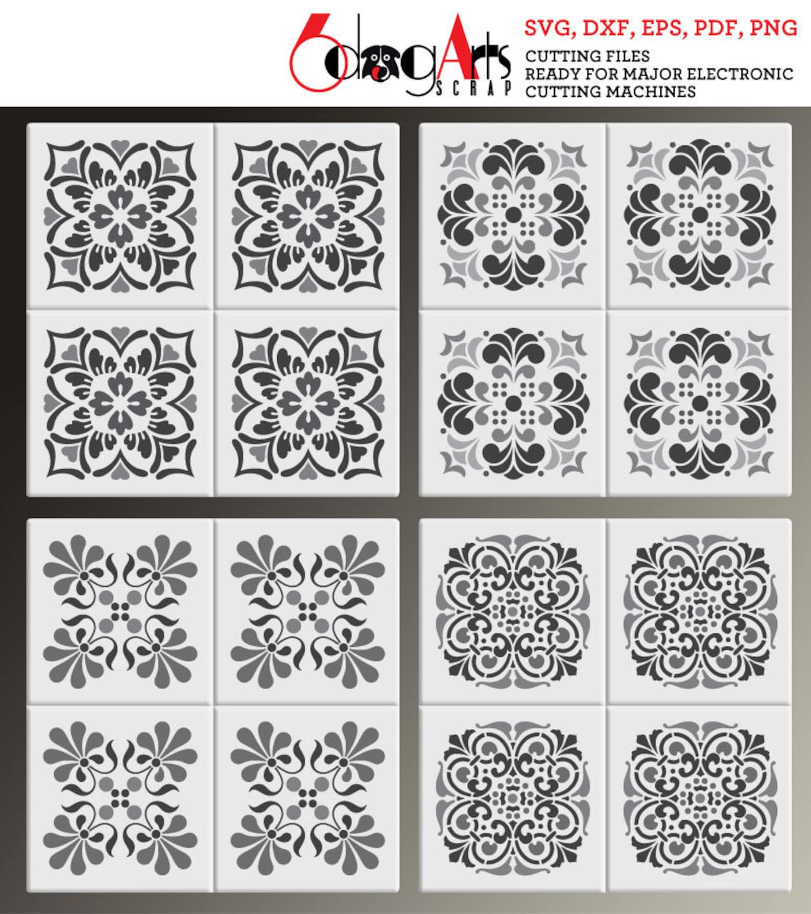 4 Tile Digital Stencil Template Designs SVG DXF Cut Files - Etsy