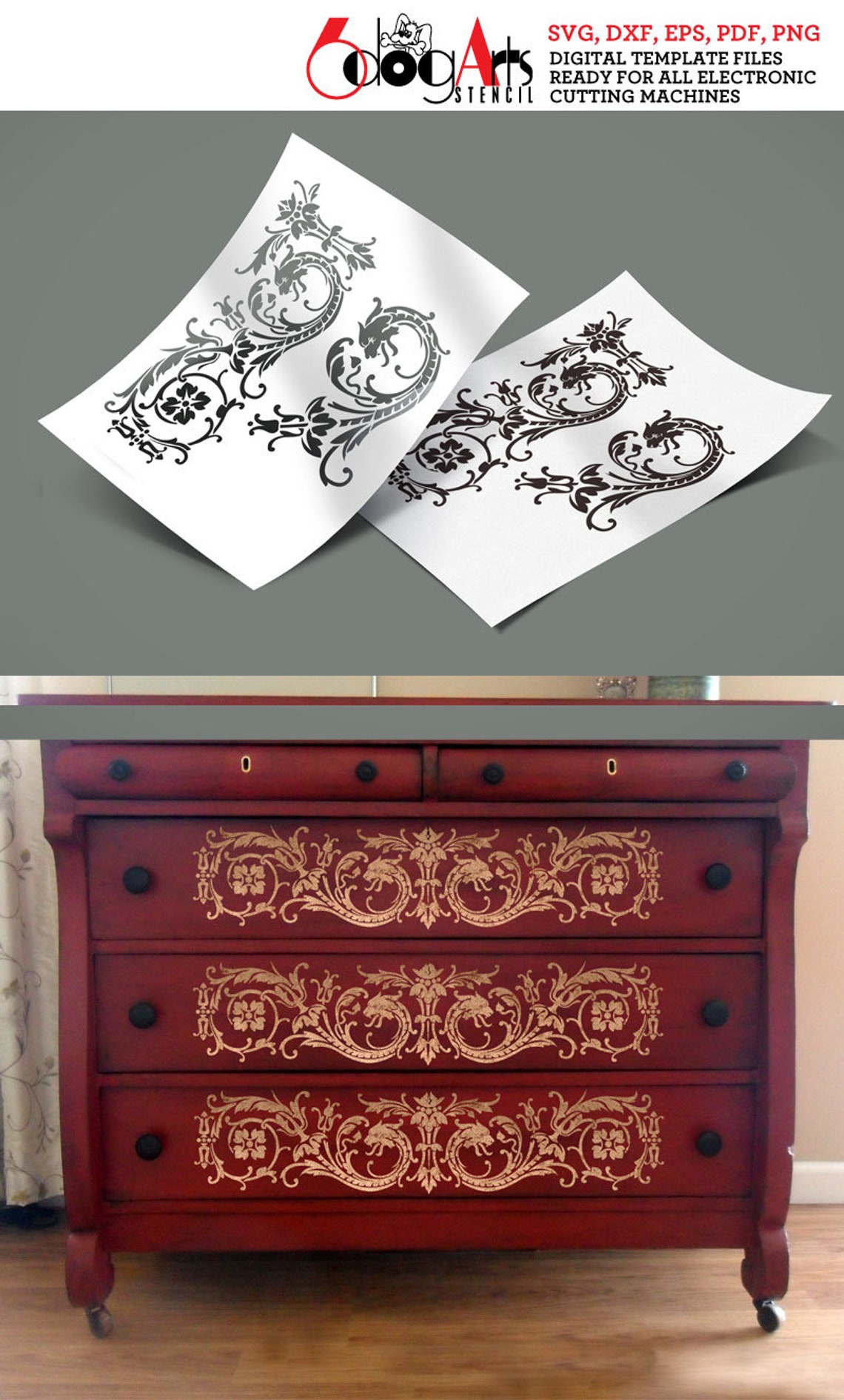 2 Baroque Stencil & 2 Decal Digital Templates SVG DXF Files Vinyl Mylar ...