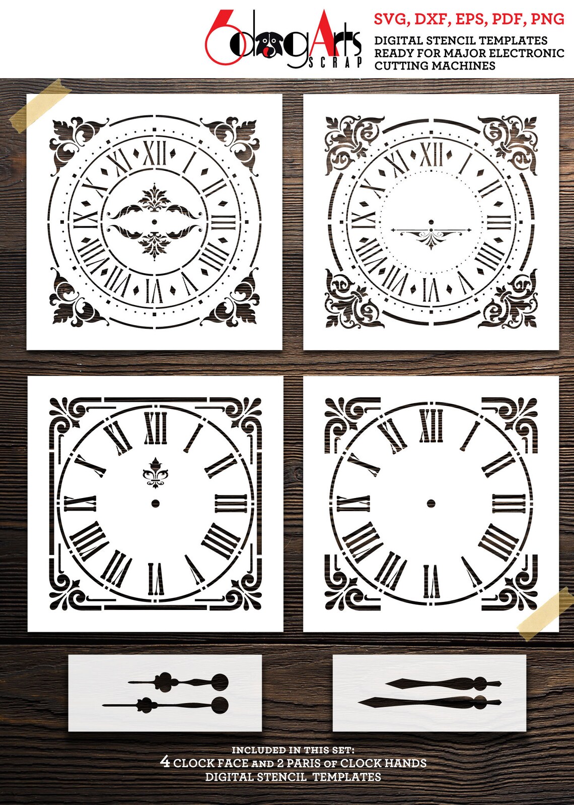 4 Clock Face Digital Stencil Templates SVG DXF Vector Files - Etsy