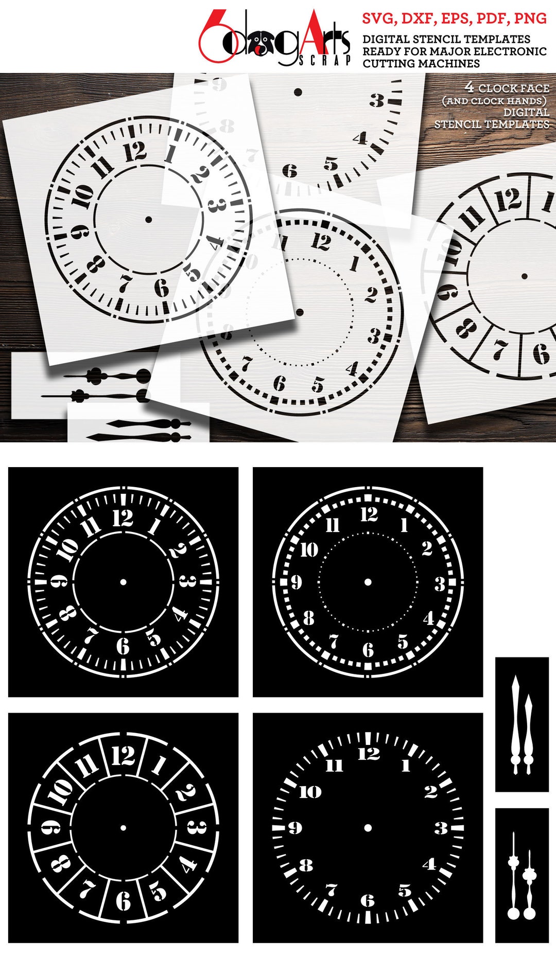 4 Clock Face Digital Stencil Templates SVG DXF Vector Files - Etsy