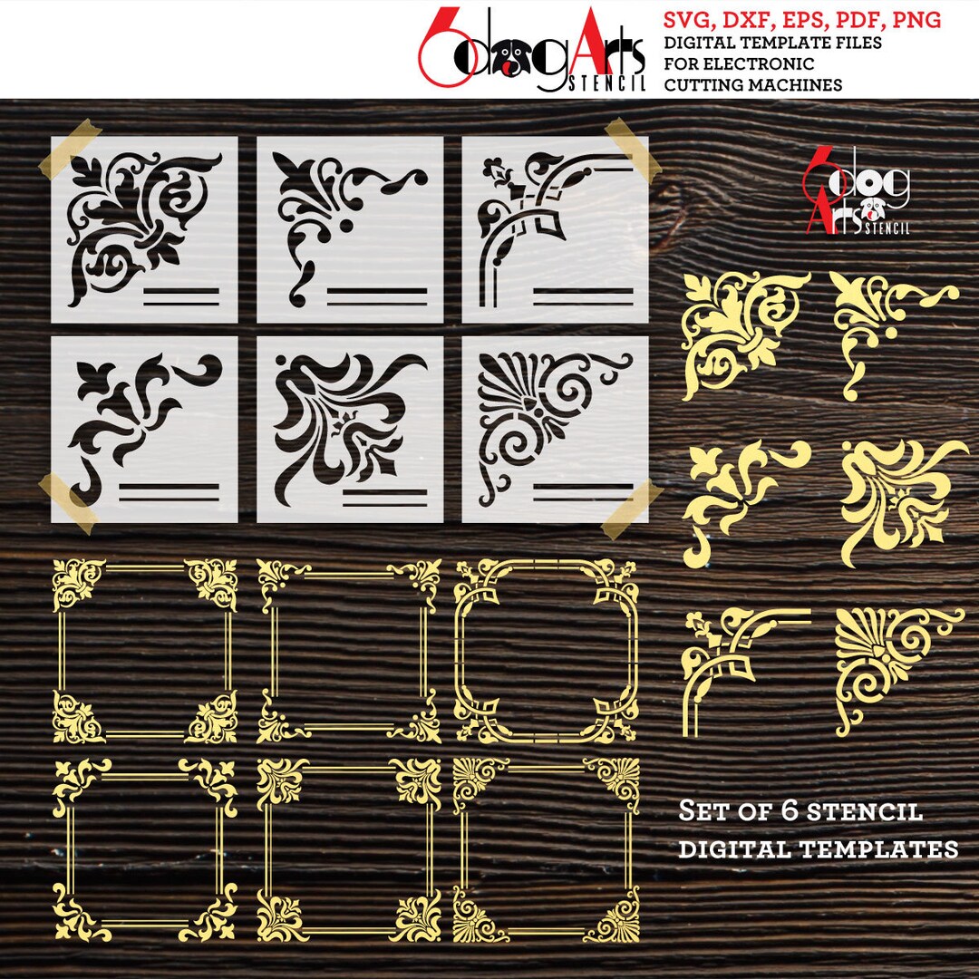 6 Corner Frame Stencil Digital Templates SVG DXF Files Diy Mylar Vinyl ...