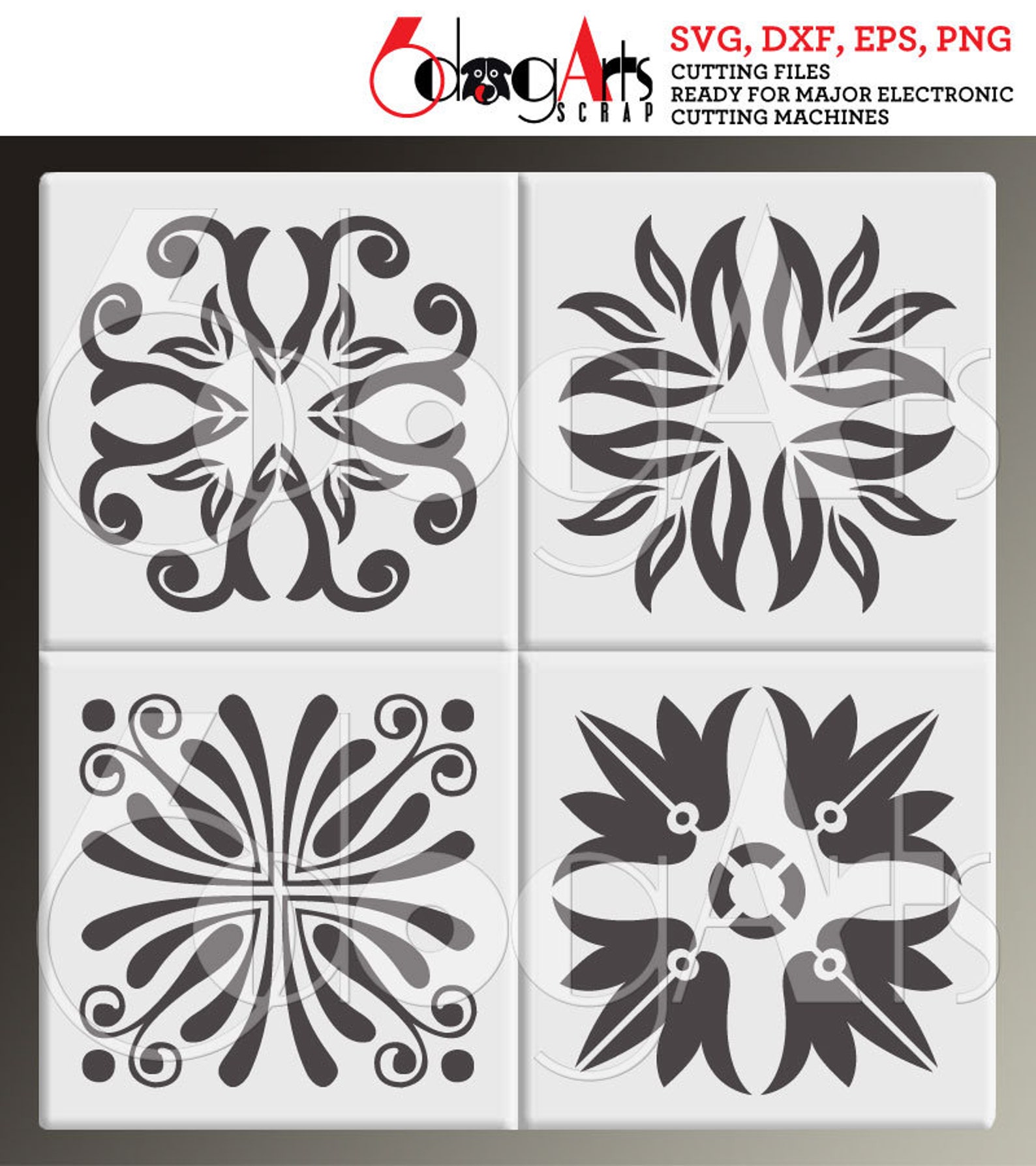 4 Tile Digital Stencil Template Designs SVG DXF Vector Files - Etsy