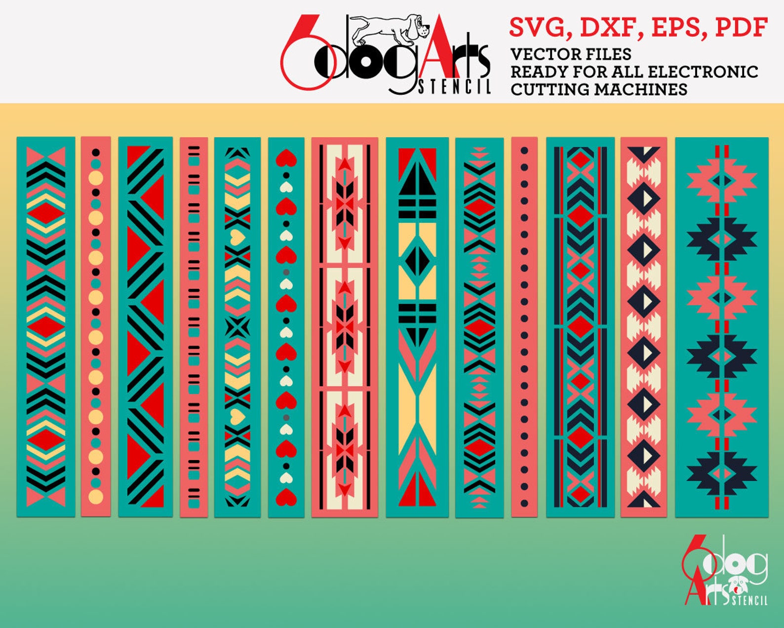 Native American Border Digital Stencil Templates SVG DXF Files Download ...