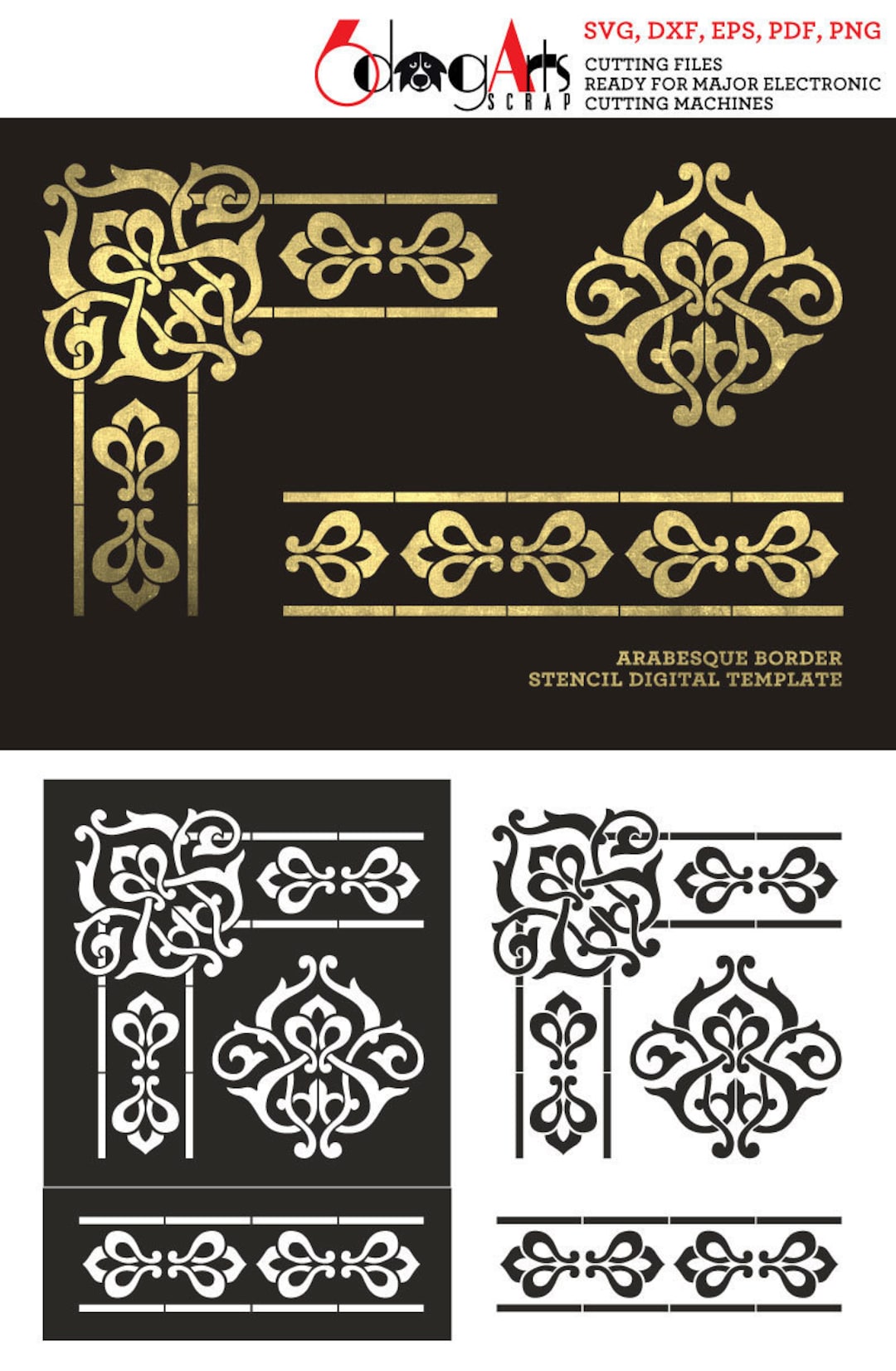 Damask Arabesque Border Stencil / Decal Digital Templates SVG - Etsy