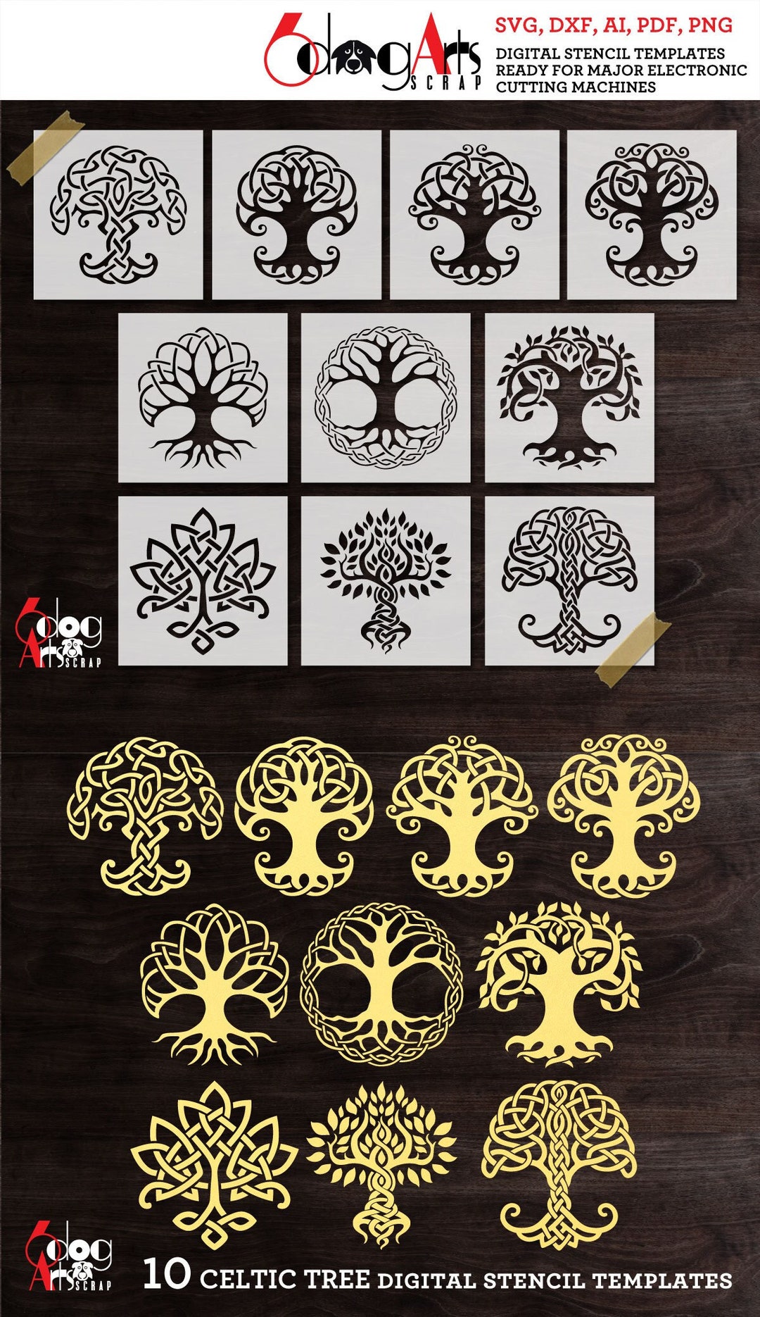 10 Celtic Tree Digital Stencil Templates Vector SVG DXF Files - Etsy