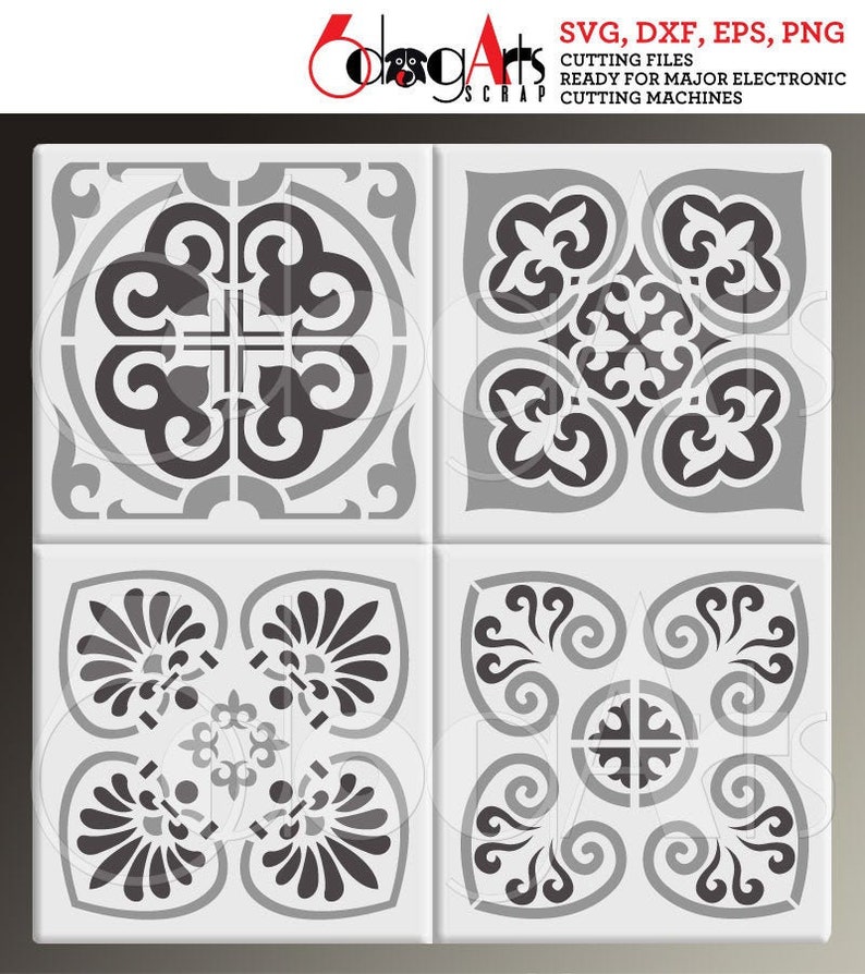 4 Tile Digital Stencil Template Designs SVG DXF Vector Files - Etsy