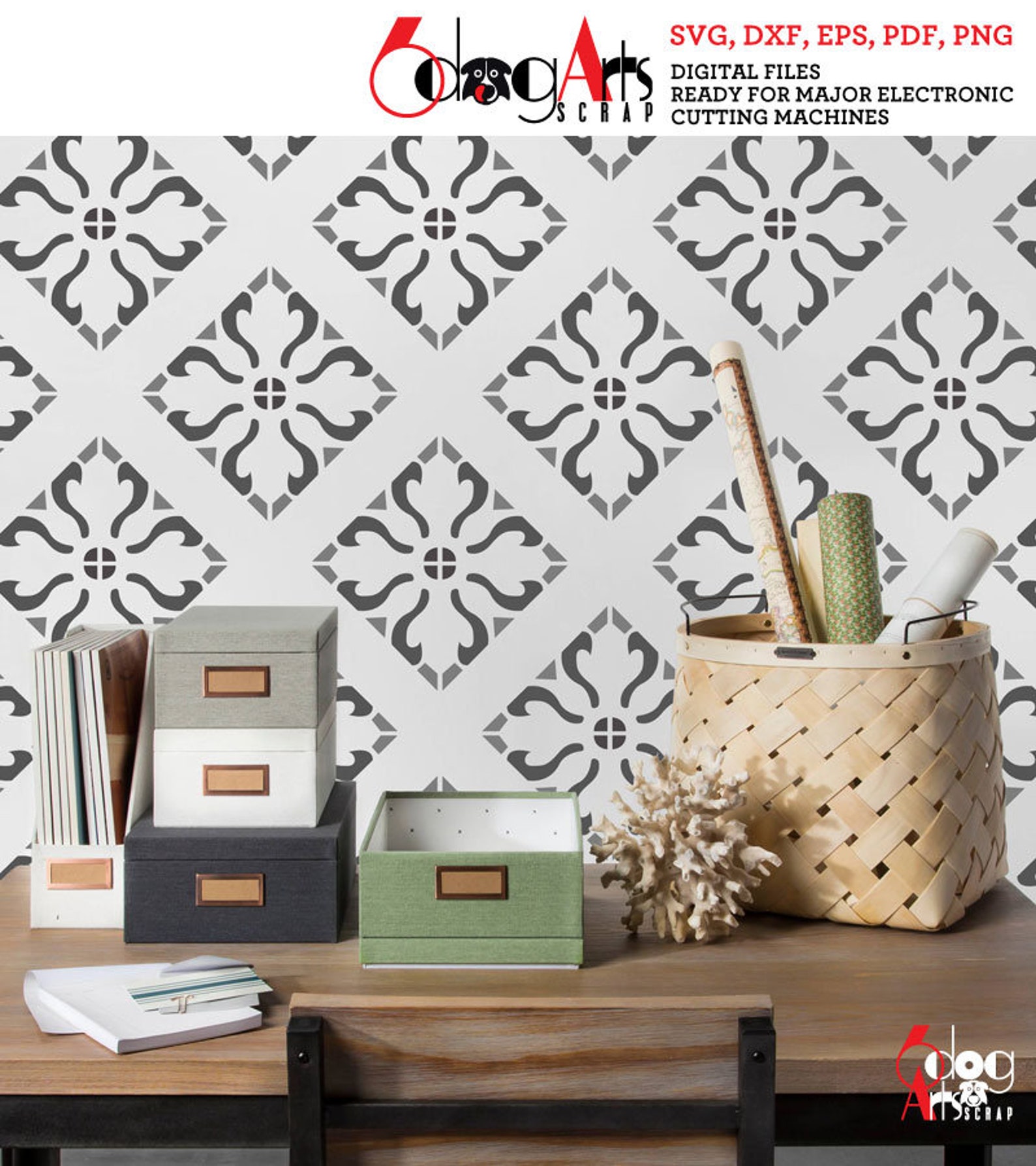 4 Tile Digital Stencil Template Designs SVG DXF Vector Files Diy Mylar ...