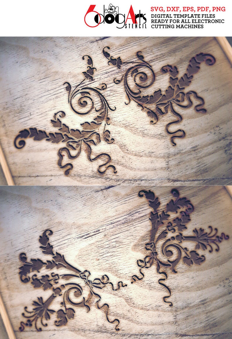 2 Baroque Stencil & 2 Decal Digital Templates SVG DXF Files Vinyl Mylar ...