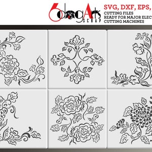 6 Victorian Tile Digital Stencil Template Designs SVG DXF Vector Files ...
