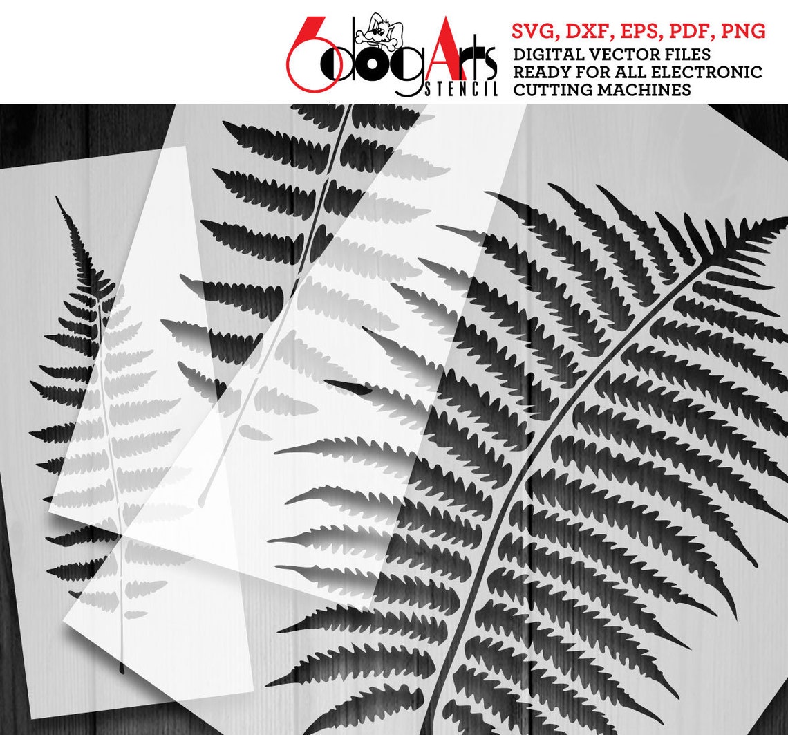 3 Fern Digital Stencil Templates SVG DXF Vector Files Mylar Film ...