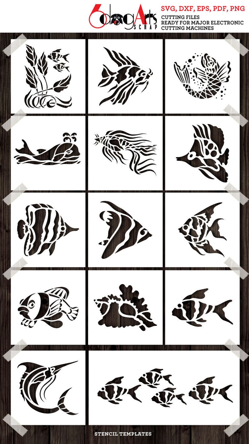 14 Fish Digital Stencil and 14 Decal Templates SVG DXF Cut - Etsy