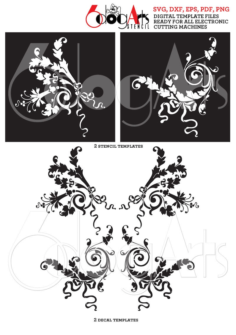 2 Baroque Stencil & 2 Decal Digital Templates SVG DXF Files Vinyl Mylar ...