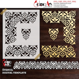 Arabesque Corner Border Stencil Digital Template SVG DXF Vector Files ...