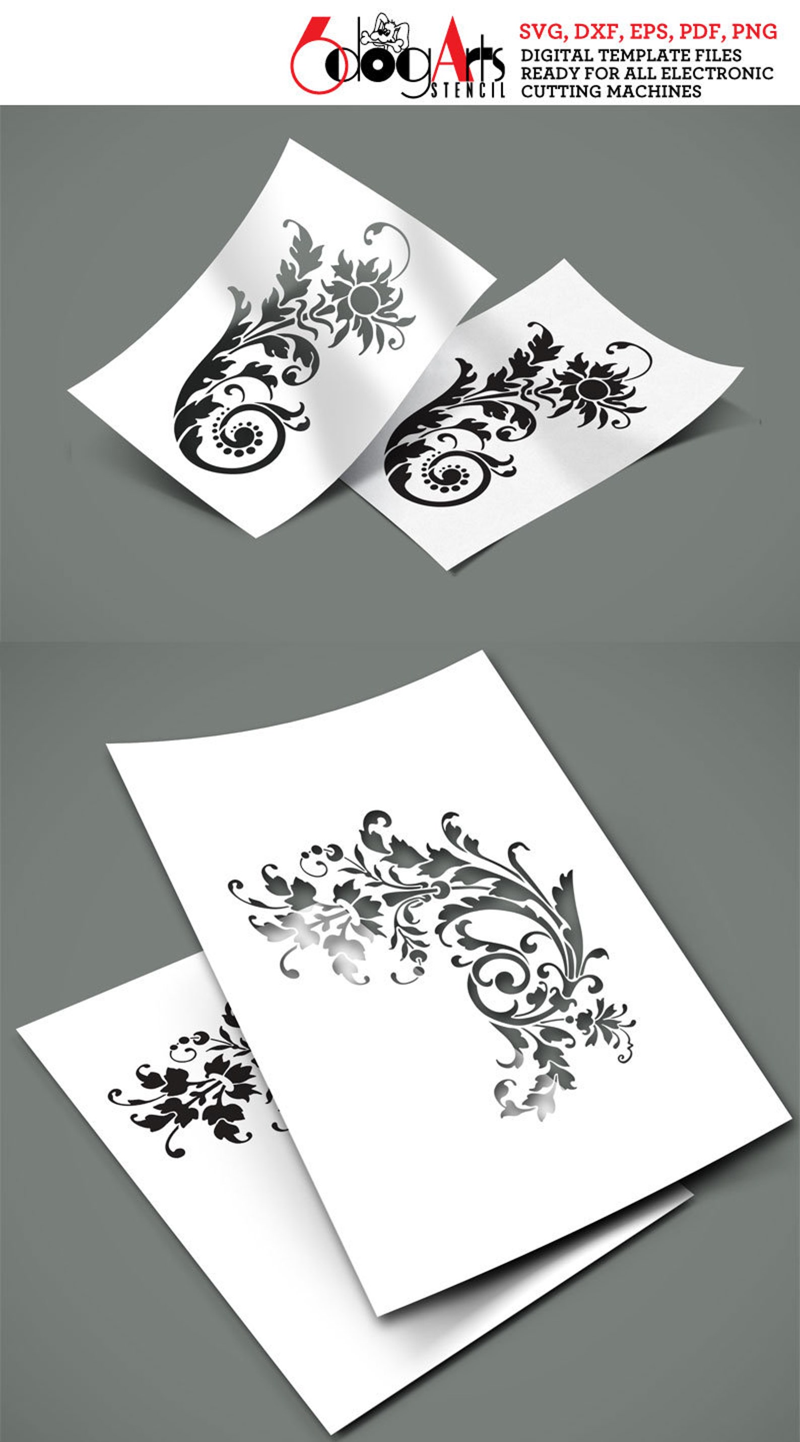2 Baroque Stencil & 2 Decal Digital Templates SVG DXF Files Vinyl Mylar ...