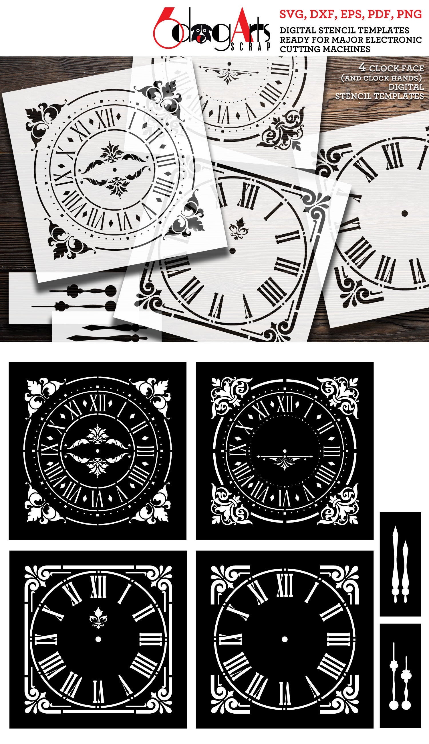 4 Clock Face Digital Stencil Templates SVG DXF Vector Files - Etsy UK